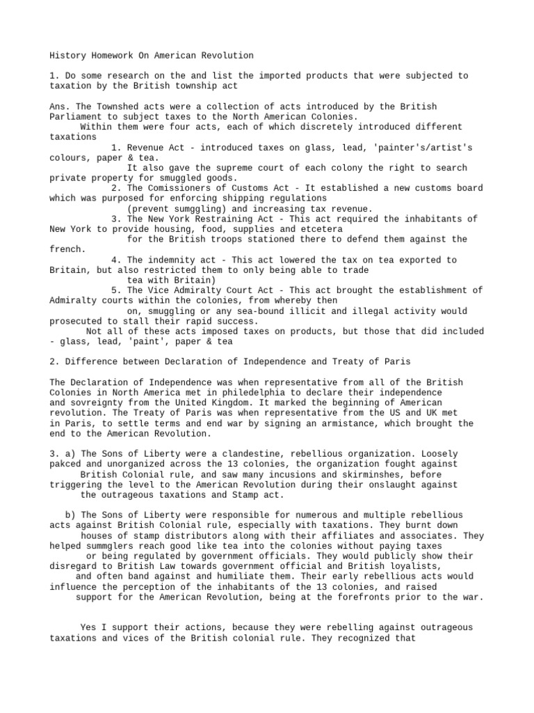 History Homework On American Revolution | PDF | International Relations ...
