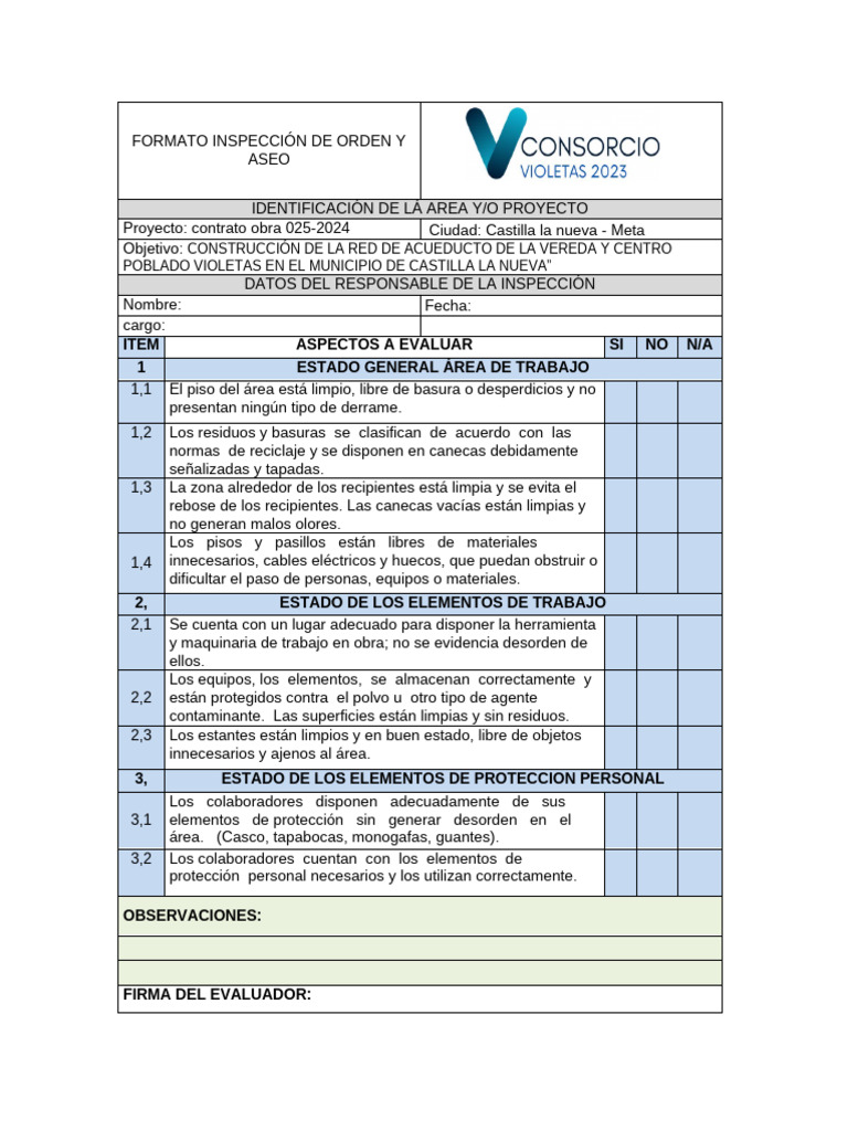 Formato Inspección de Orden y Aseo | PDF