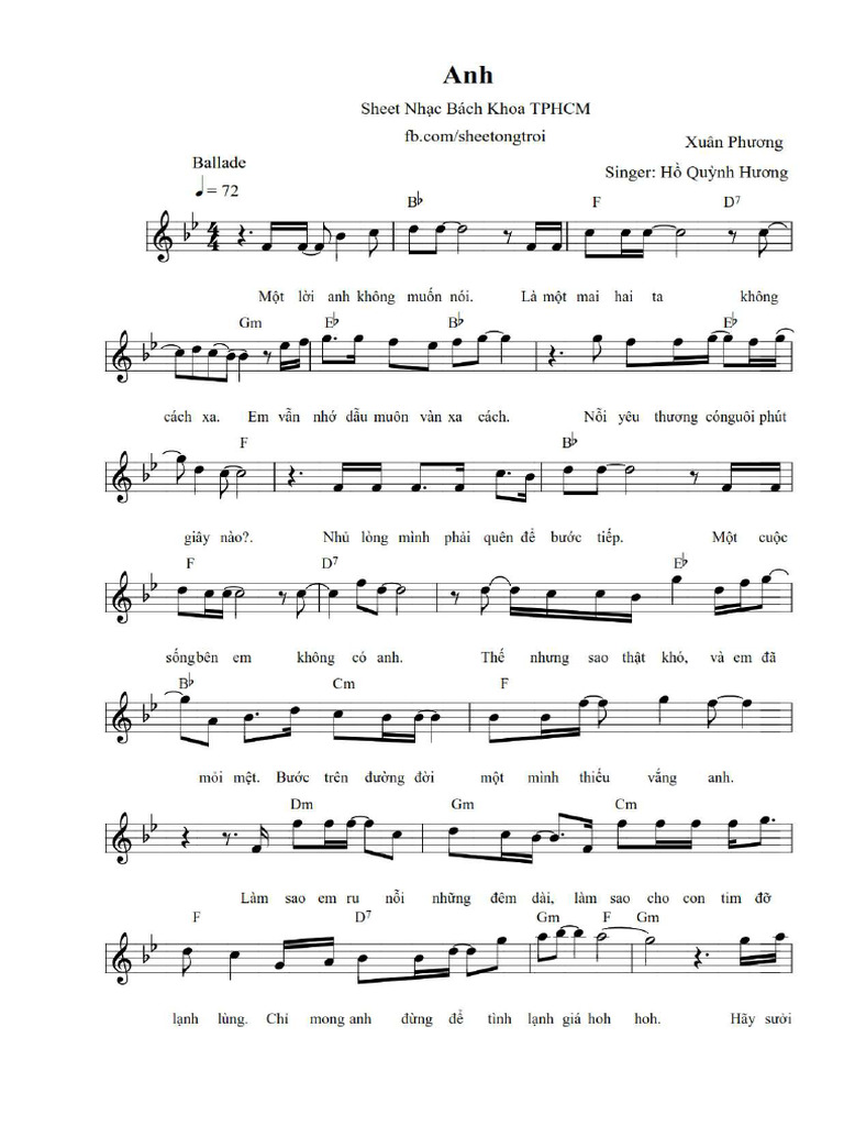 Sheet Nhac Anh - Ho Quynh Huong | PDF