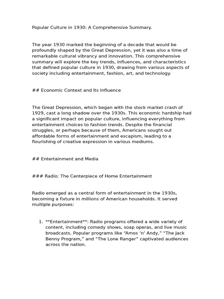 Popular Culture Trends of 1930 | PDF | Fashion | Popular Culture