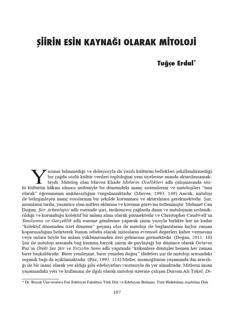 Şiirin Esin Kaynağı Mitoloji | PDF