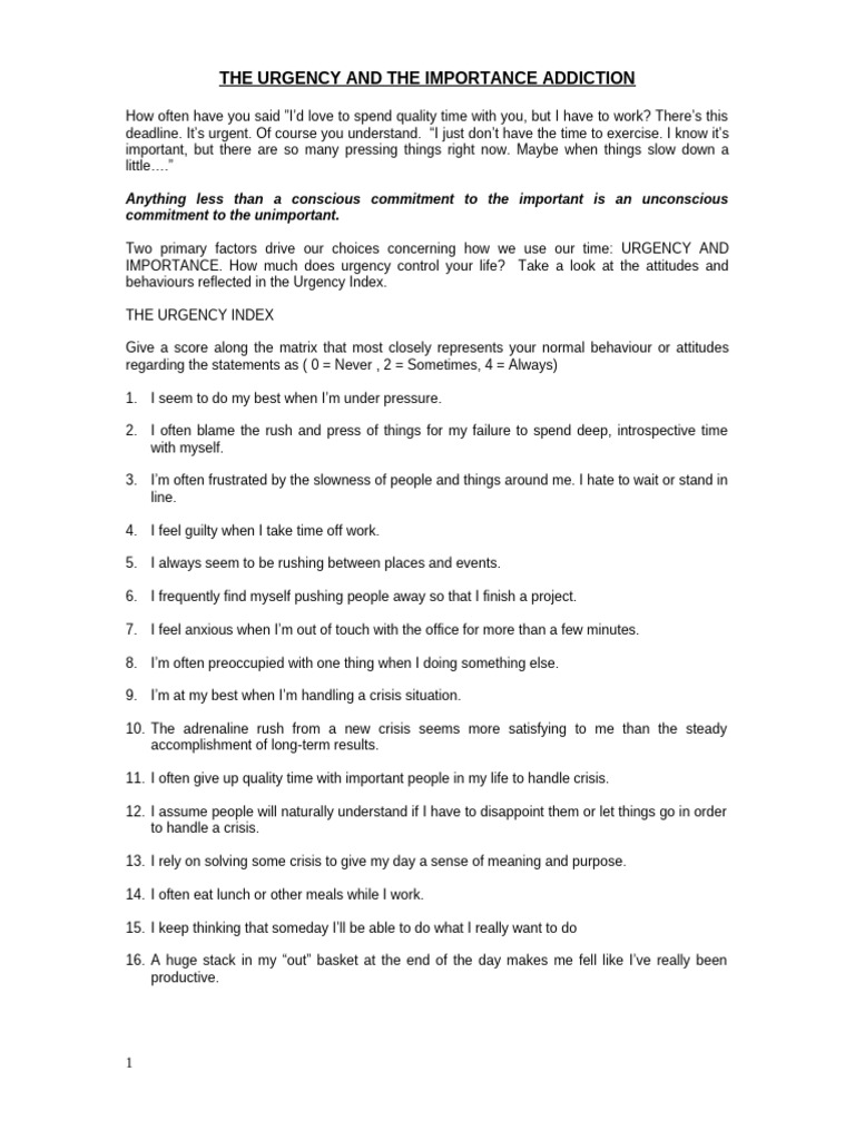 Urgency vs. Importance: Time Management Guide | PDF | Behavioural ...
