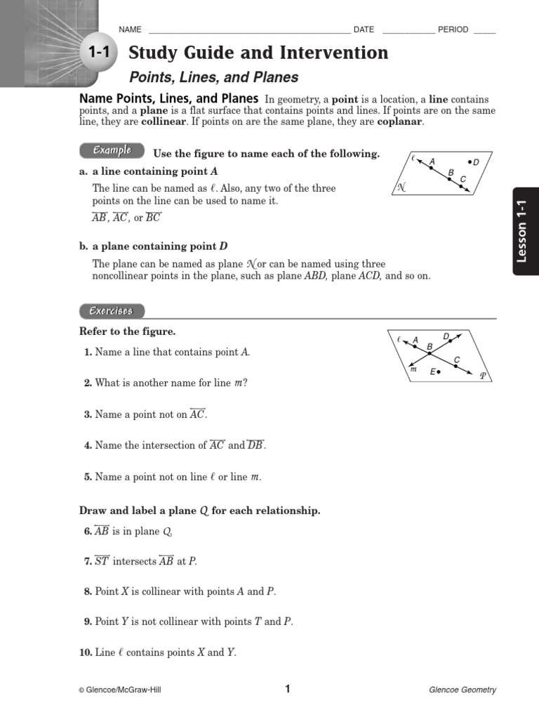 Points, Lines&Planes Study Guide and Practice | PDF | Line (Geometry ...