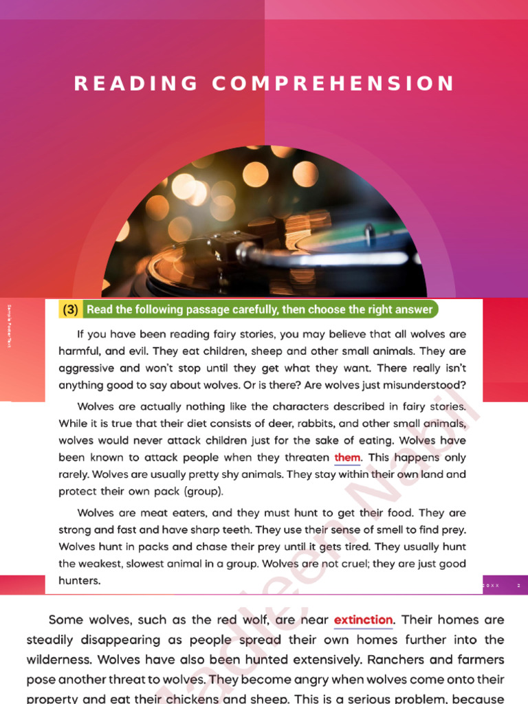 Reading Comprehension - Wolves | PDF