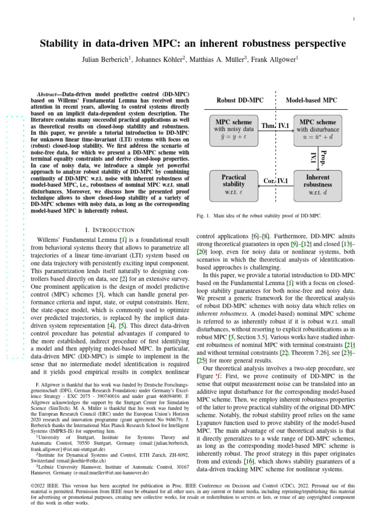 MPC Data Driven Control With Guarantee | PDF | System | Control Theory