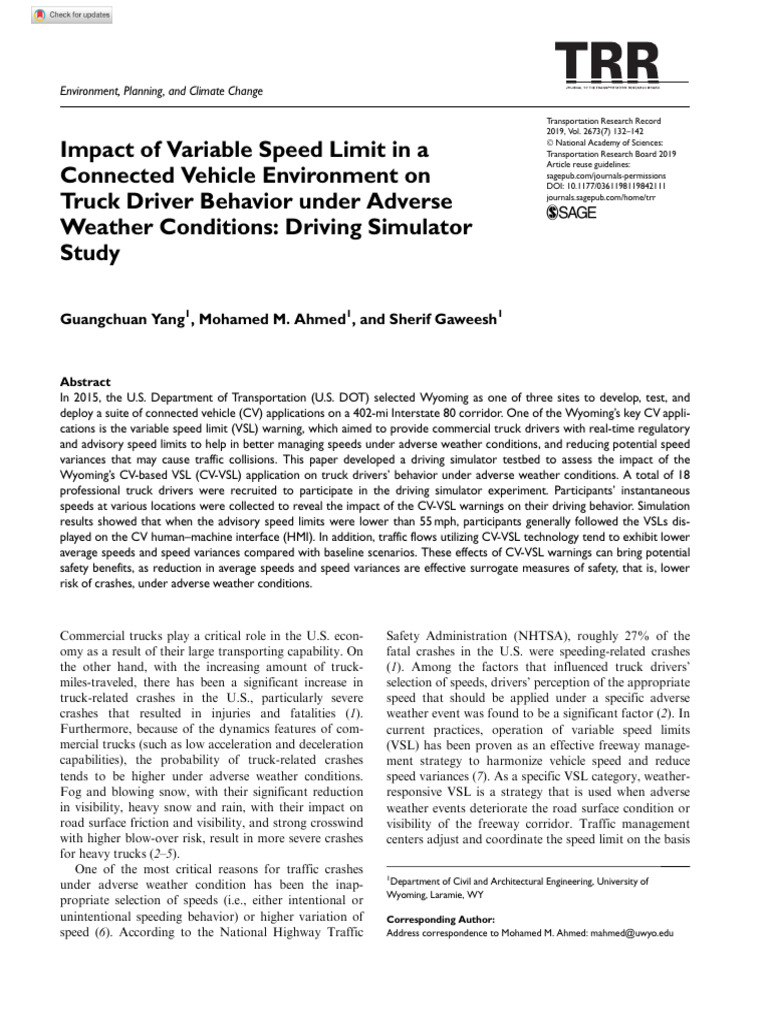 Yang Et Al 2019 Impact of Variable Speed Limit in A Connected Vehicle Environment On Truck ...