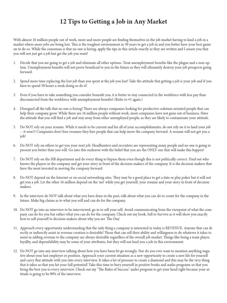12 Tips To Getting A Job | PDF | Unemployment | Business