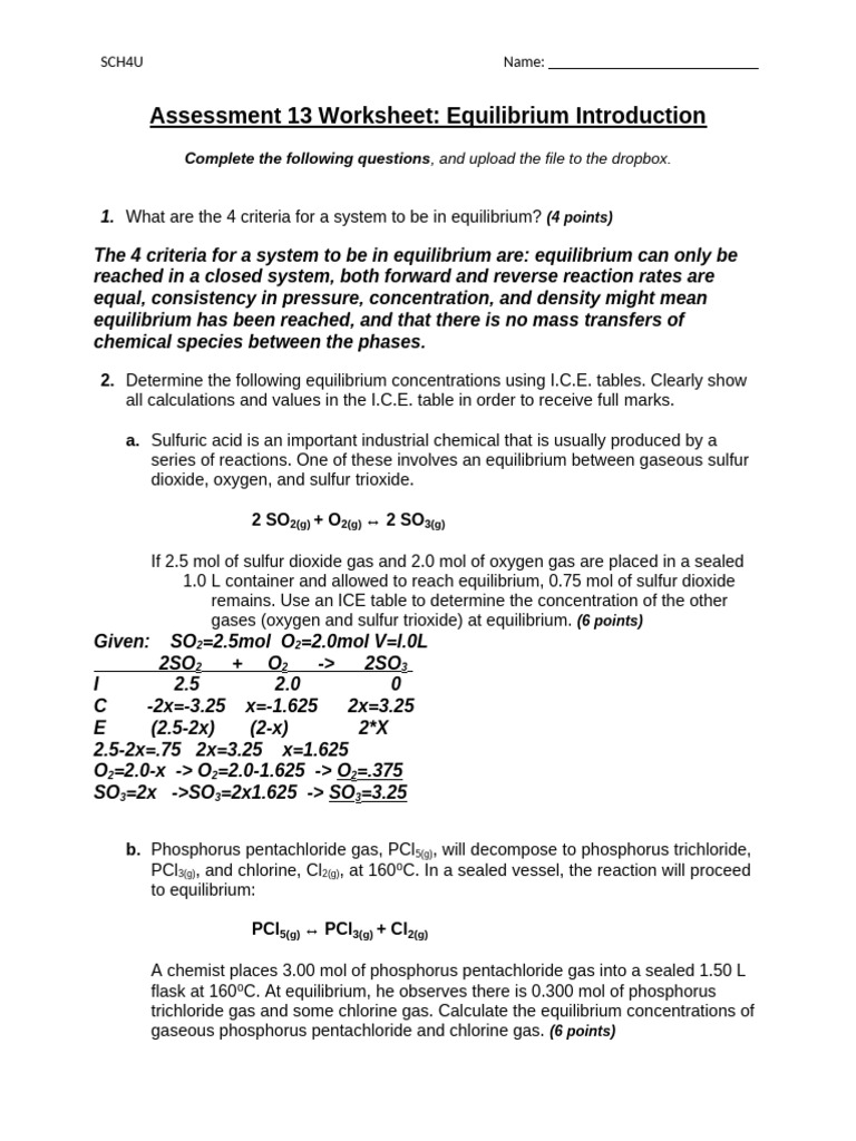 Assessment 13 Worksheet | PDF | Chemical Equilibrium | Gases