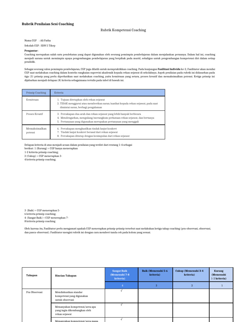 2.7 (Rubrik Kompetensi Coaching) | PDF