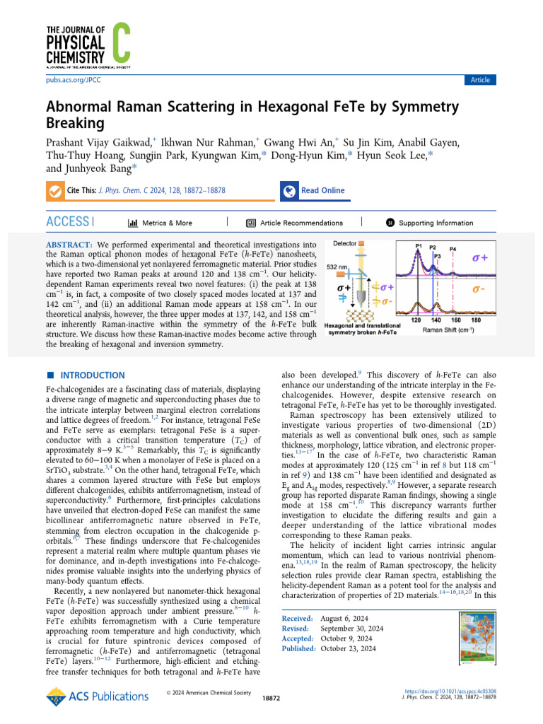 Gaikwad Et Al 2024 Abnormal Raman Scattering in Hexagonal Fete by ...