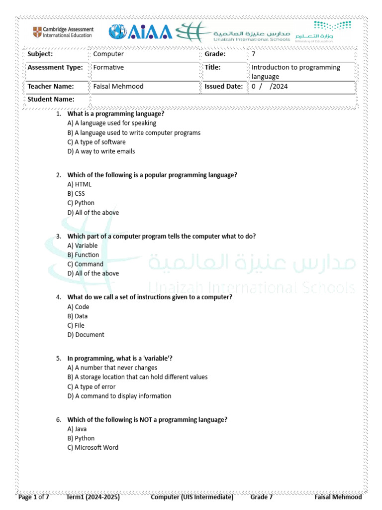 Chapter 4 Introduction To Programming Concepts Worksheet 1 Pdf Computer Programming