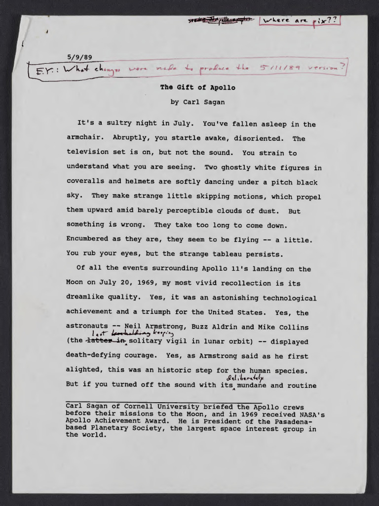 The Gift of Apollo by Carl Sagan (A Draft) | PDF | Moon | Mars