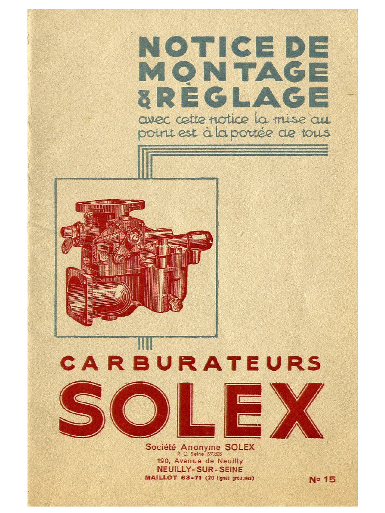 Solex Notice Solex n15 Montage Reglage | PDF