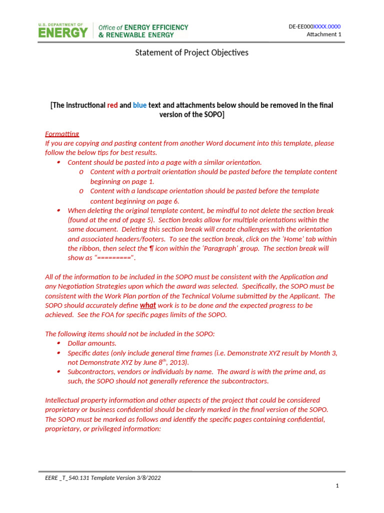EERE Statement of Project Objectives (SOPO) | PDF | Project Management