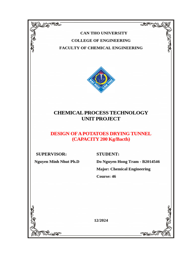 Potato Drying Tunnel Design Project | PDF | Potato | Evaporation