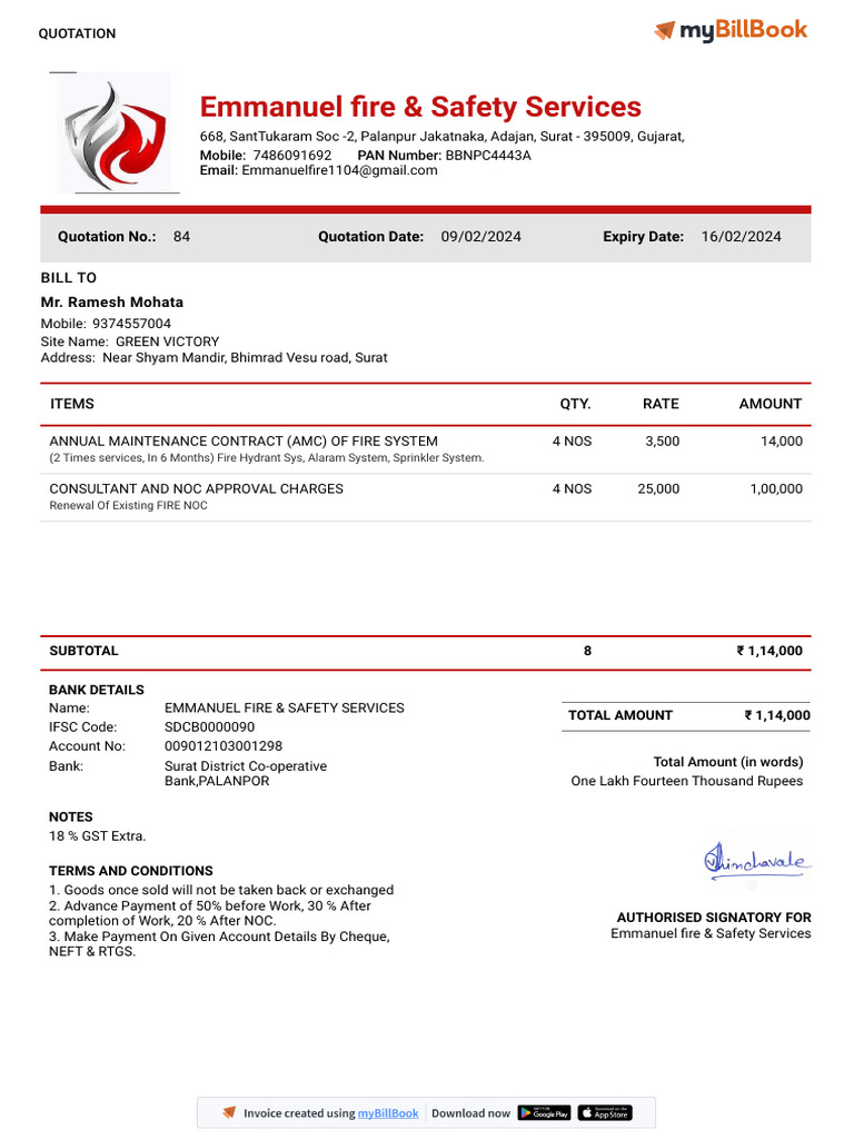 Fire Safety Services Quotation Surat | PDF