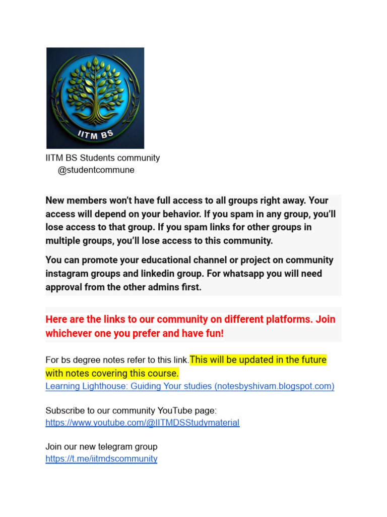 IITM BS Students Community | PDF | Web 2.0 | Social Networking Service