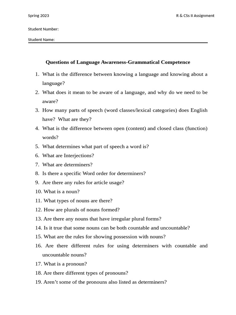 Assignment Questions of Language Awareness | PDF | Adverb | Verb