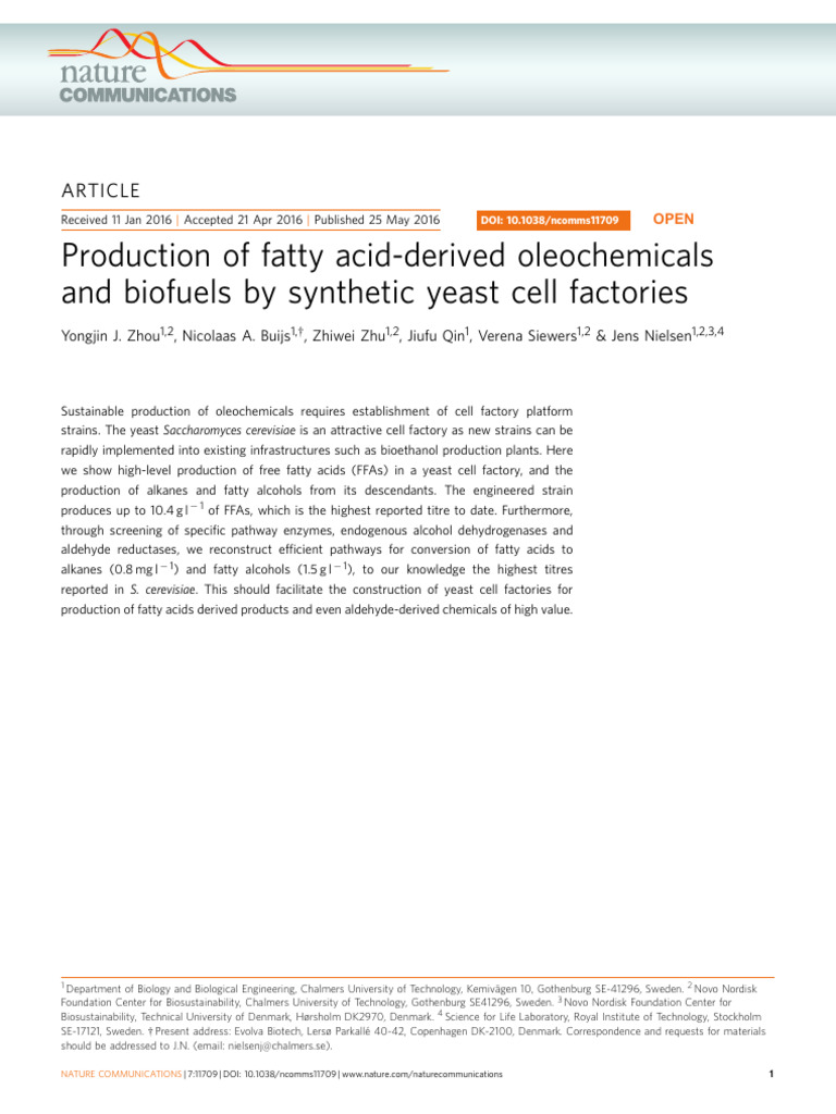 Oleochemical - Yeastcell Factories | PDF | Fatty Acid | Biosynthesis