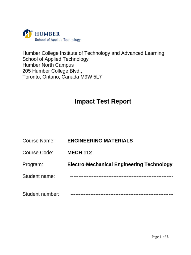 Impact Test Report for Engineering Materials | PDF
