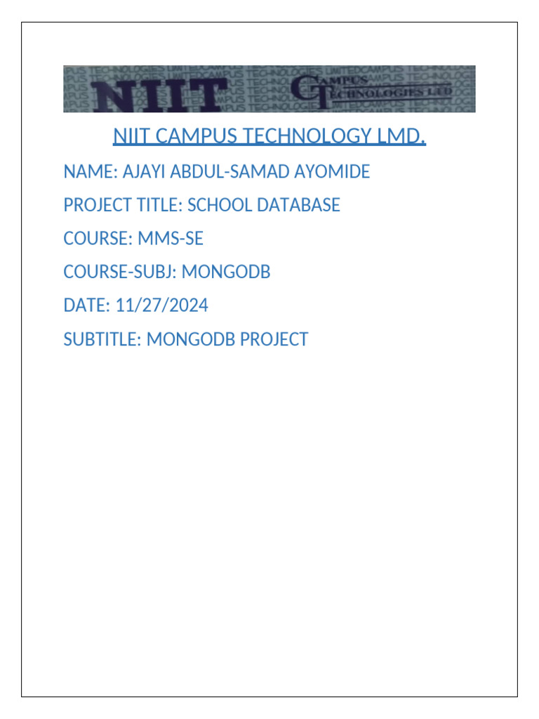 Niit Campus Technology LTD | PDF | Mongo Db | Databases