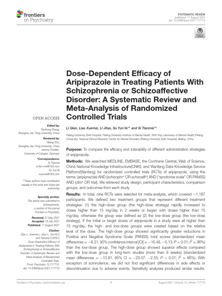 Aripiprazole Efficacy in Schizophrenia | PDF | Randomized Controlled ...