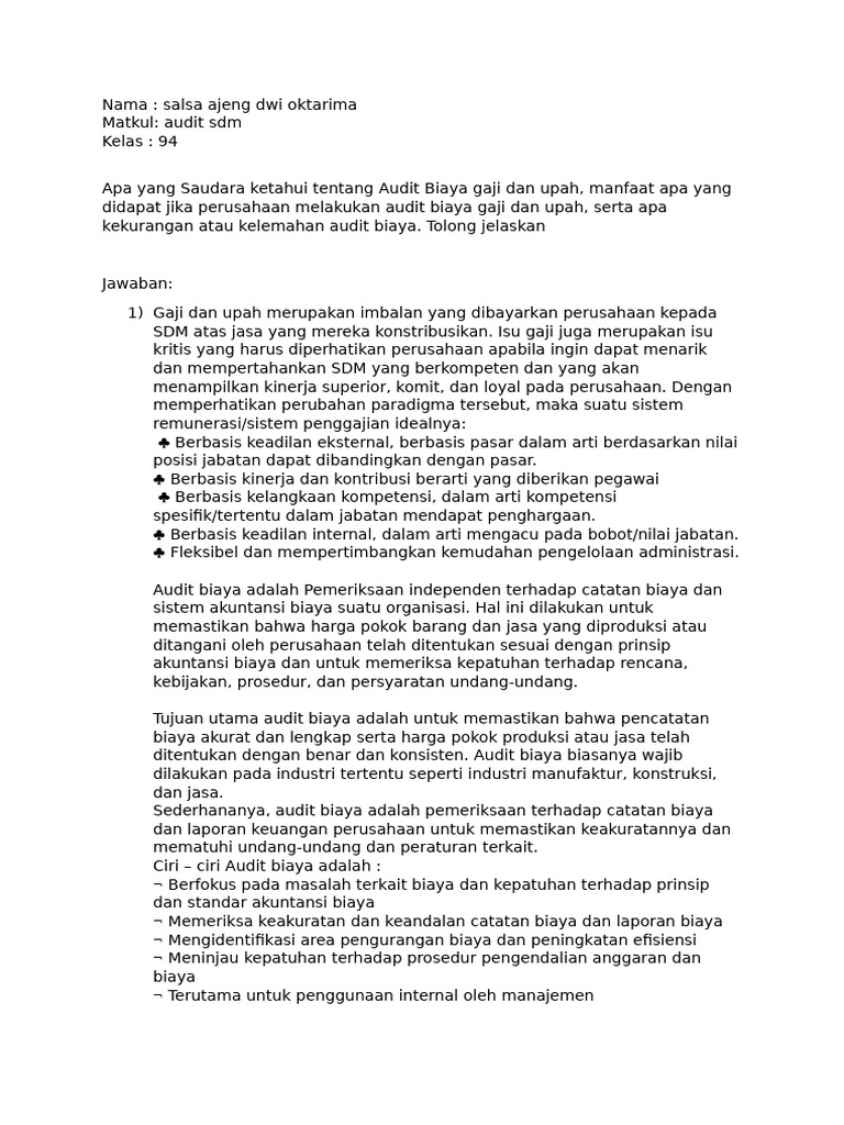 Matkul Audit SDM (SALSA AJENG DWI OKTARIMA 054076639) | PDF