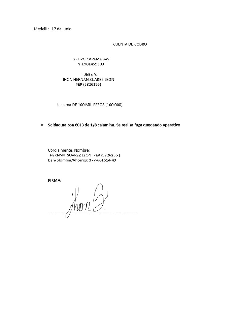 Cuenta de Cobro 2 | PDF