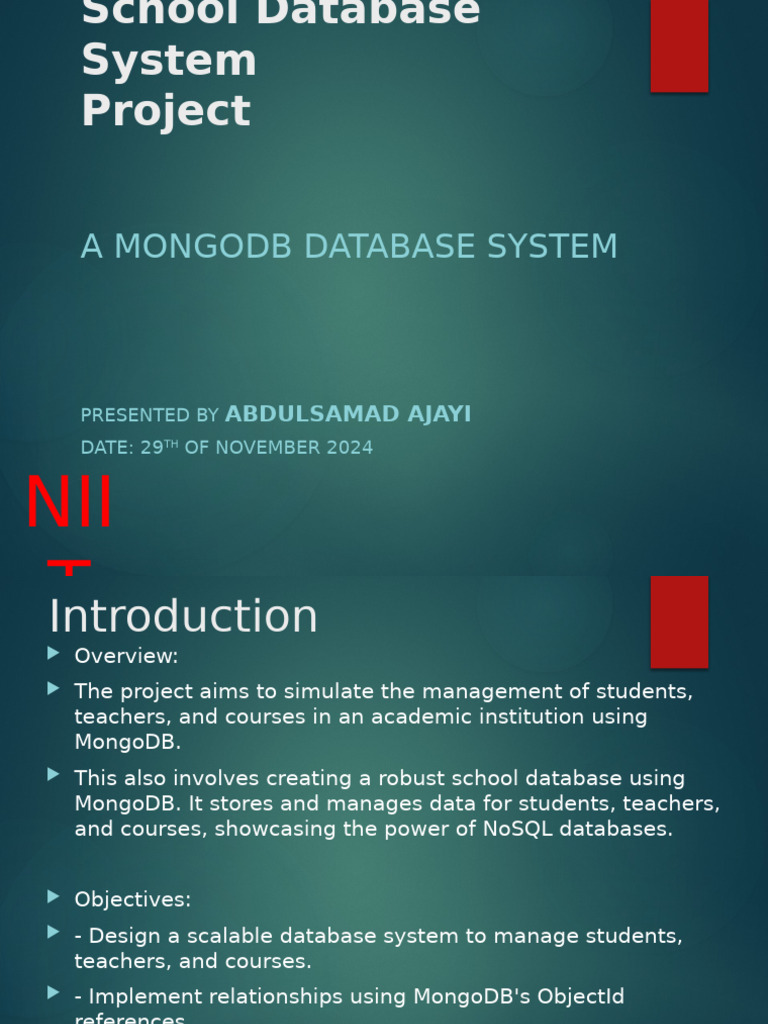 MongoDB School Database Presentation (Original) | PDF | Mongo Db | Databases
