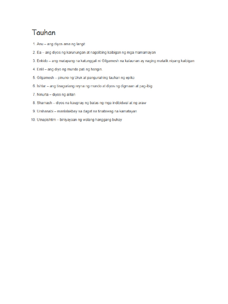 Tauhan Sa Epiko Ni Gilgamesh | PDF