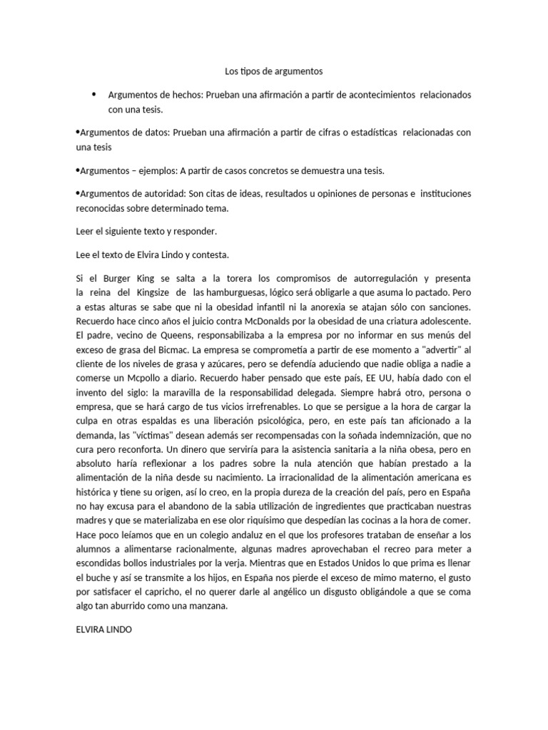 Los Tipos de Argumentos | PDF