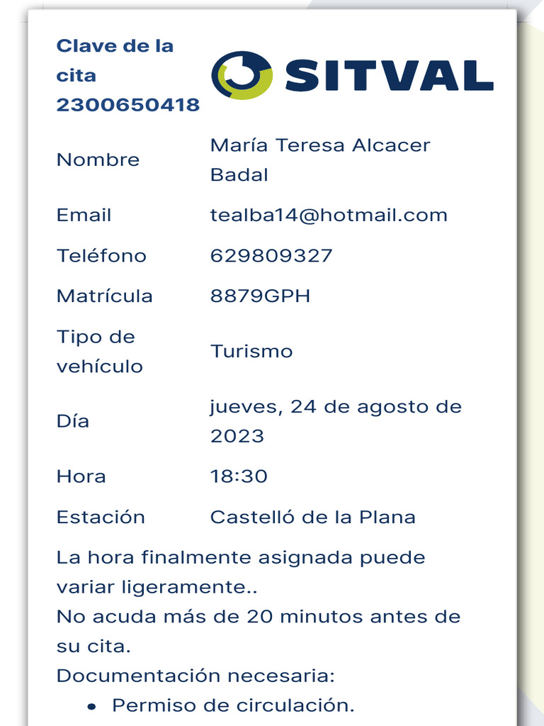 Cita Previa - Itv - Sitval | PDF