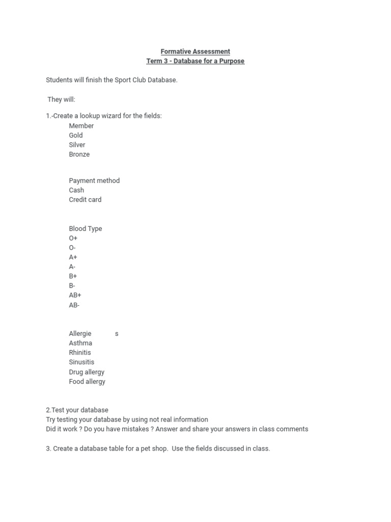 Sport Club Database Project Guide | PDF