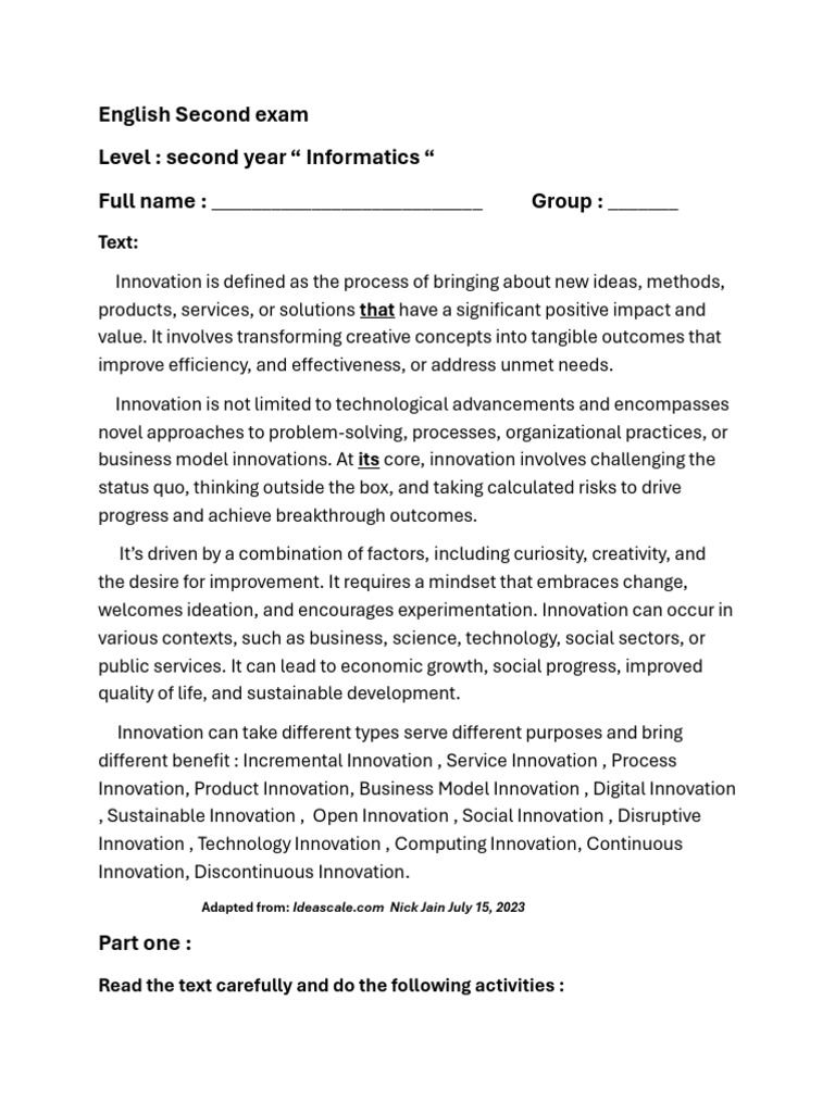 English Exam S2 2023-2024 | PDF | Innovation | Cognitive Science