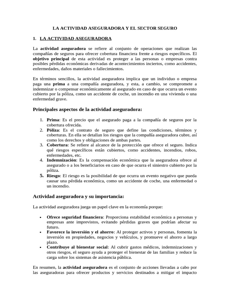 La Actividad Aseguradora y El Sector Seguros | PDF | Seguro | Póliza de seguros