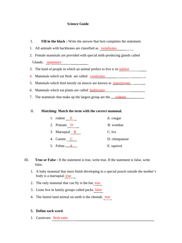 Science Guide II Partial 2024 | PDF | Mammals | Fur