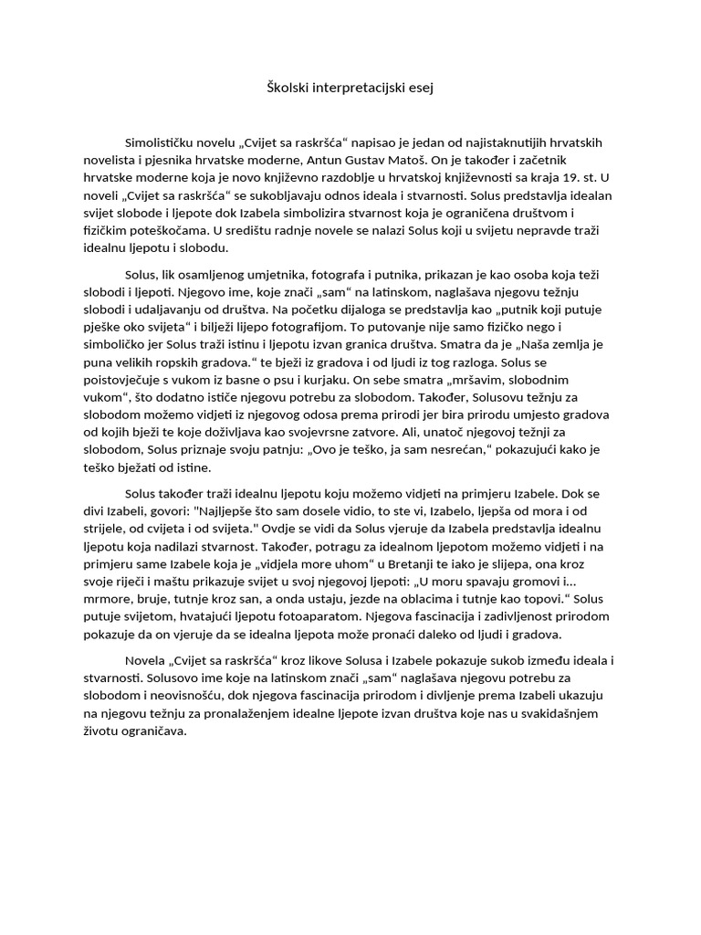 Školski Interpretacijski Esej | PDF