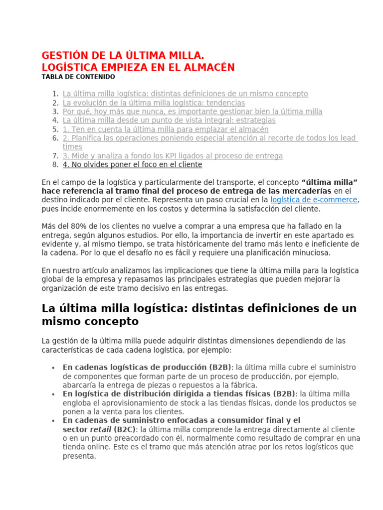 Gestión Eficiente de la Última Milla | PDF | Logística | Cadena de ...