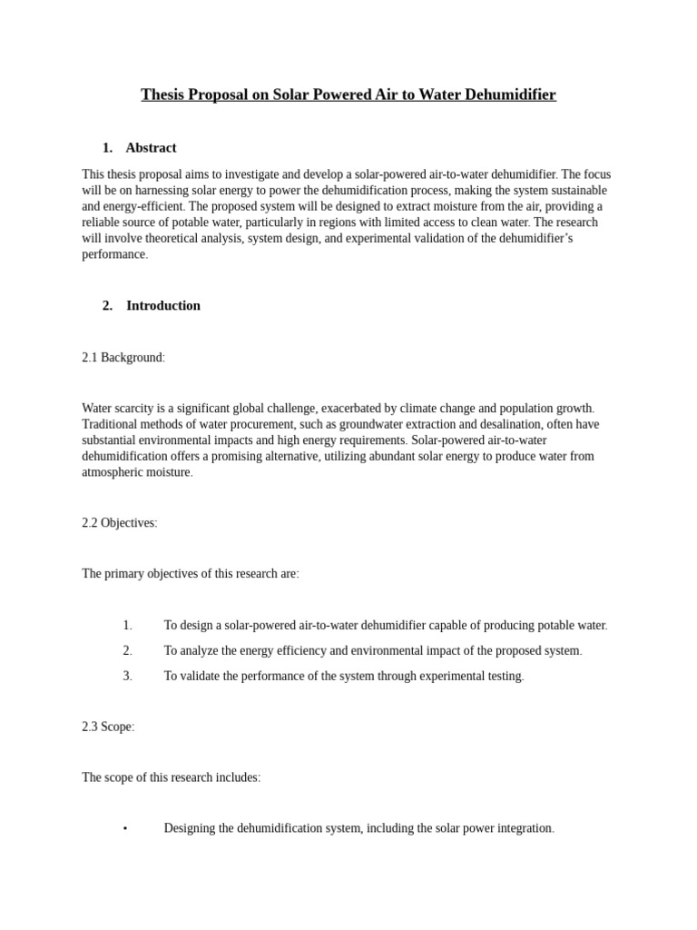 Solar-Powered Water Dehumidifier Proposal | PDF | Water | Solar Power