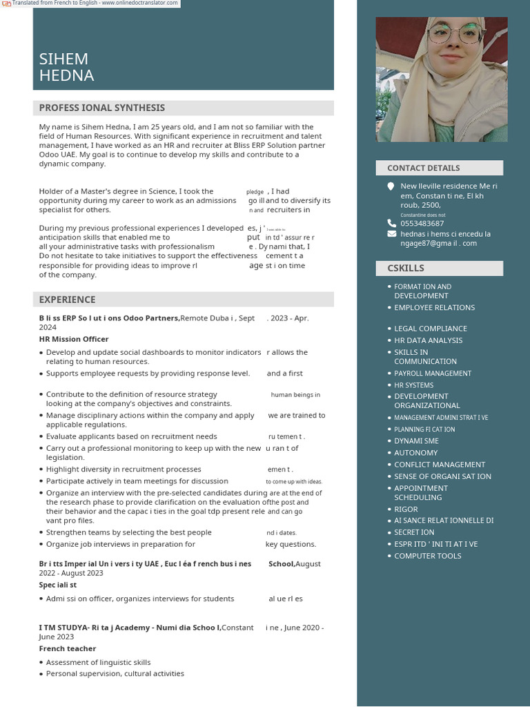 Sihem Hedna: HR Professional Profile | PDF | Employee Relations ...