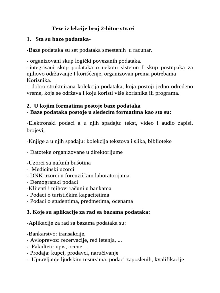 Teze Iz Lekcije Broj 2 | PDF