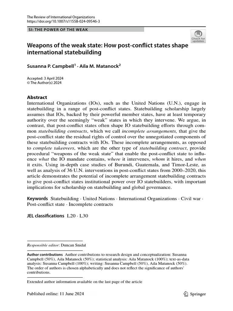 Weapons of The Weak State How Post Conflict States Shape 2xjnqy88os ...
