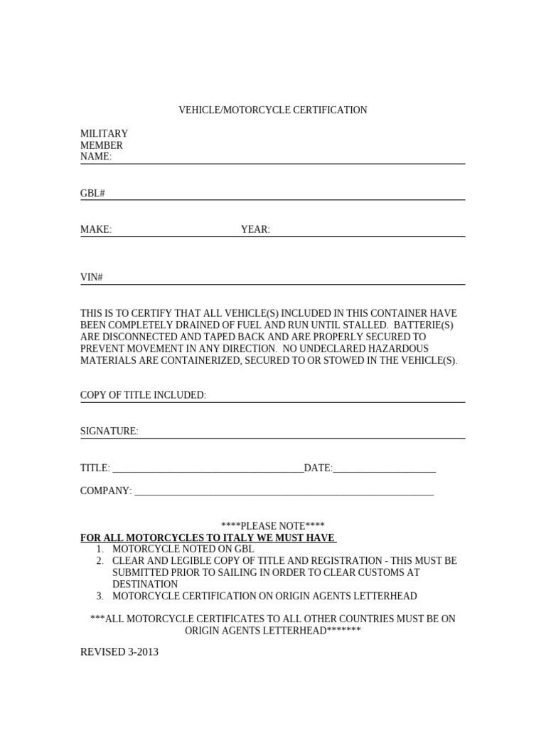 Motorcycle Certificate 13 | PDF