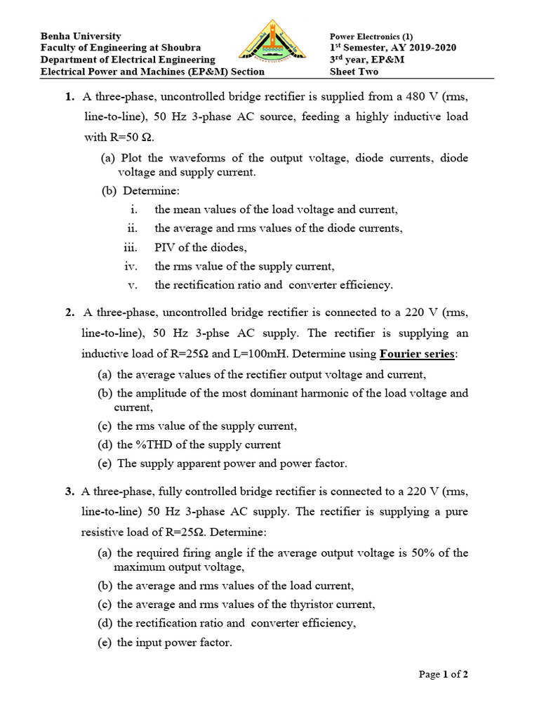 Sheet2 - 2020 Banha University | PDF | Rectifier | Power Electronics