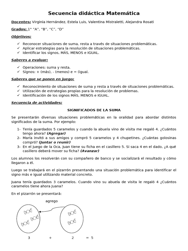 Secuencia Didáctica Matemática Suma y Resta | PDF | Sustracción