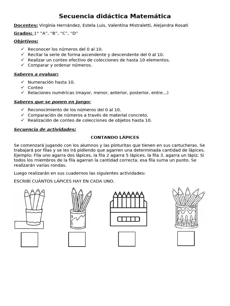Secuencia Didáctica Matematica Numeración A 10 y Conteo | PDF