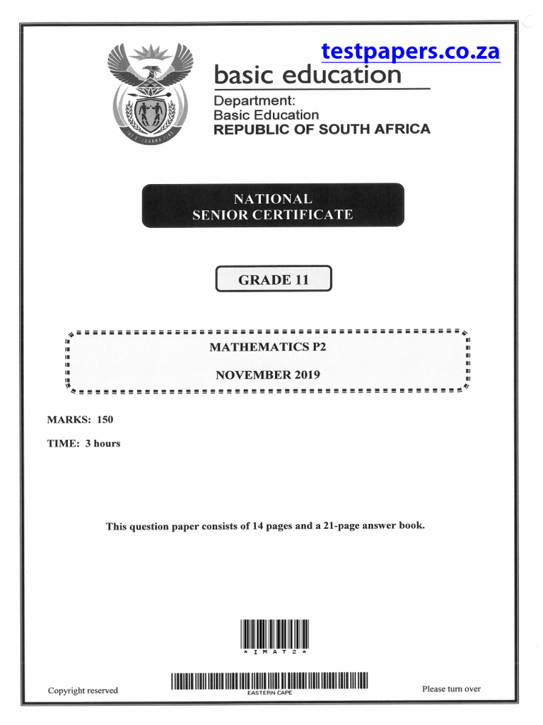 G11 Math P2 (English) November 2019 Question Paper | PDF