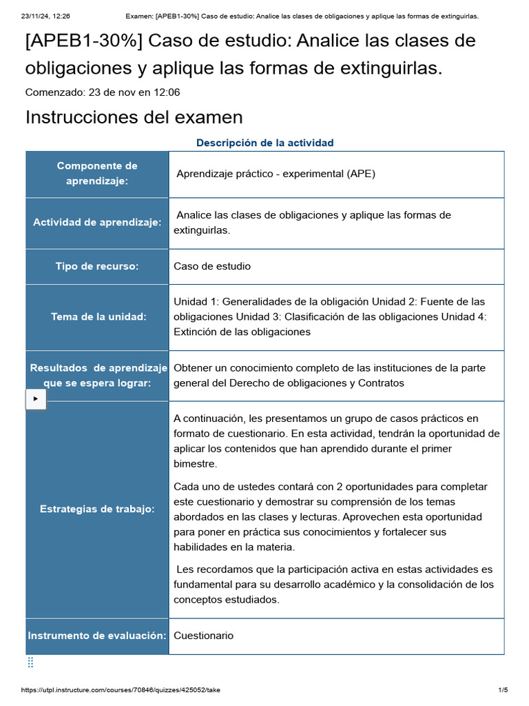 Examen - (APEB1-30%) Caso de Estudio - Analice Las Clases de Obligaciones y Aplique Las Formas ...
