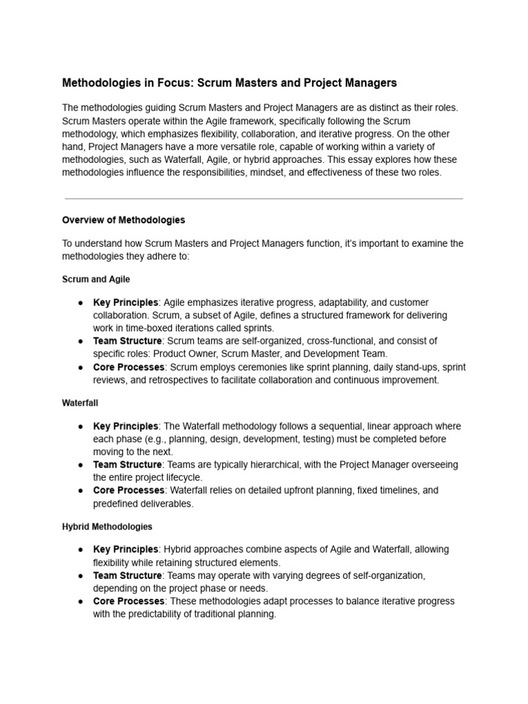 Methodologies in Focus - Scrum Masters and Project Managers | PDF ...