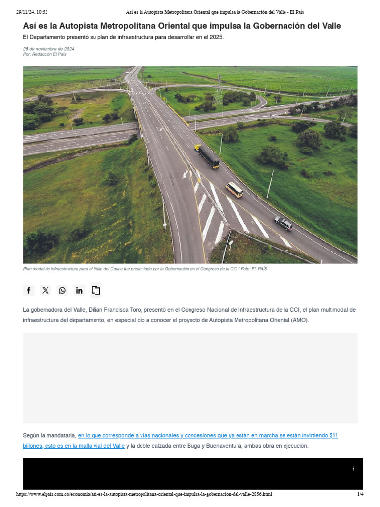 Autopista Metropolitana Oriental X Gobernación Del Valle - El País | PDF | Transporte